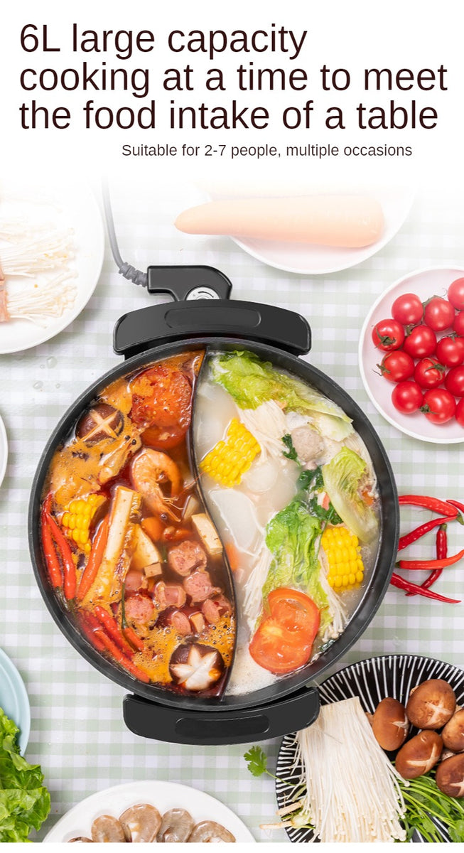 Electric Smokeless Hot Pot - Lid Dual side Divide Shabu Cookware 3.5L ...