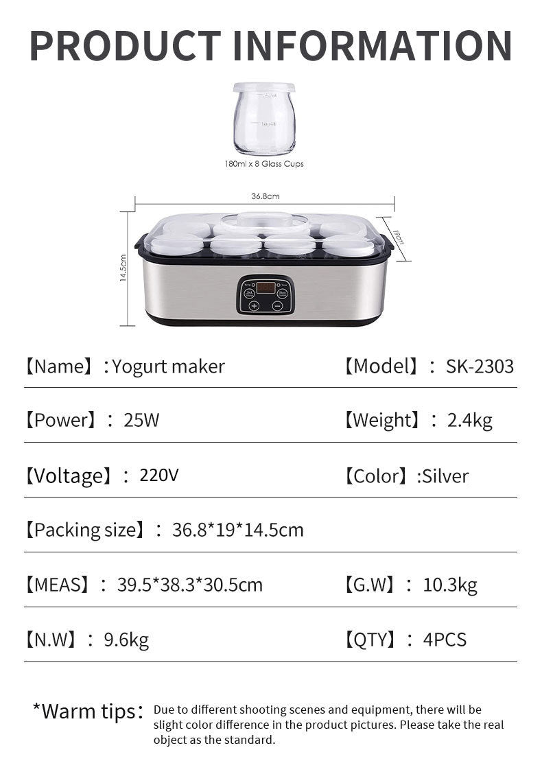 Electric Yoghurt Machine with 8 Glass Jars | AUPK