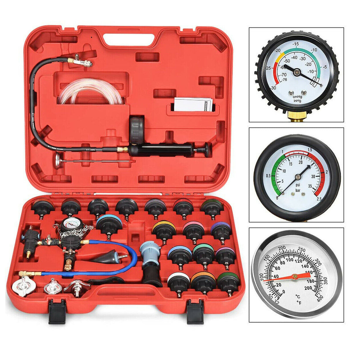 Coolant Pressure Tester 34-Piece & Vacuum Refill Kit With 25 Adapters ...